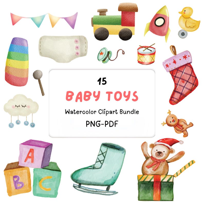 Baby Toys Watercolor Clipart Bundle - Nursery Decor, Baby Wall Art ...