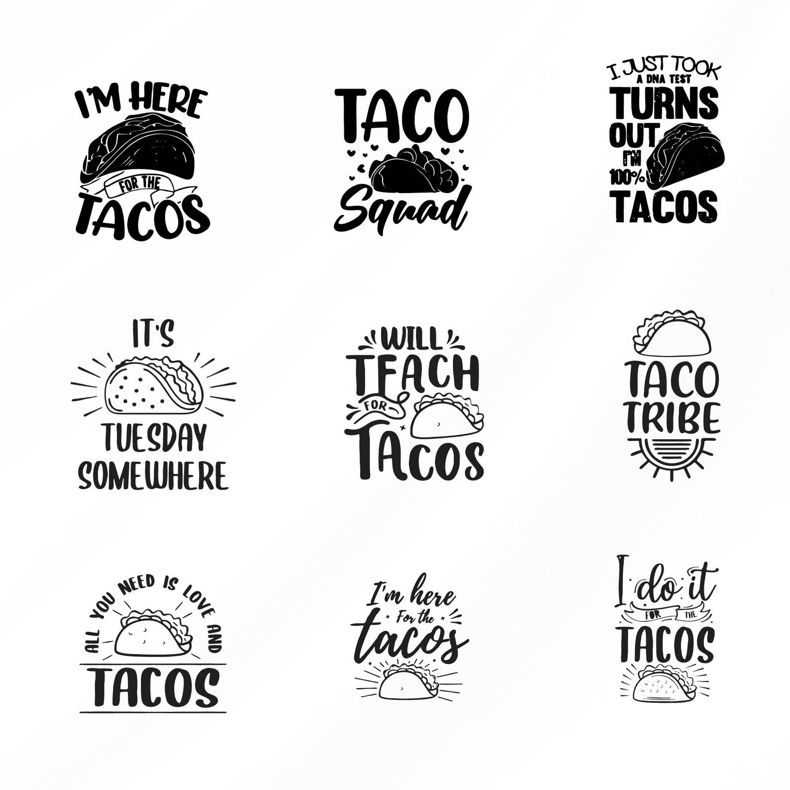 Taco Svg Bundle, Funny Taco Clipart for Cricut, Taco Quotes Silhouette ...