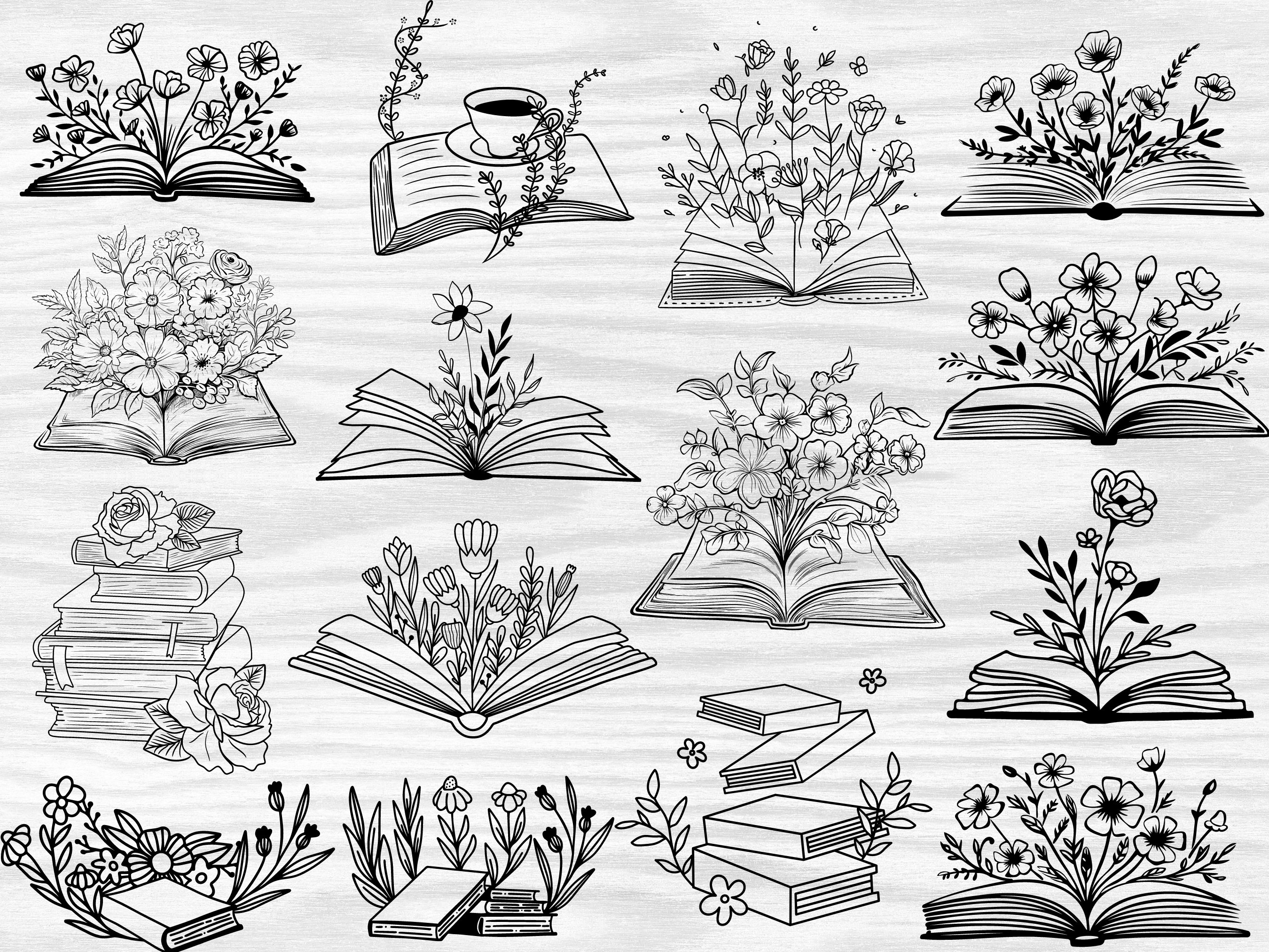Floral Book Svg Bundle, Book With Flower Clipart, Book Svg, Flower Svg ...
