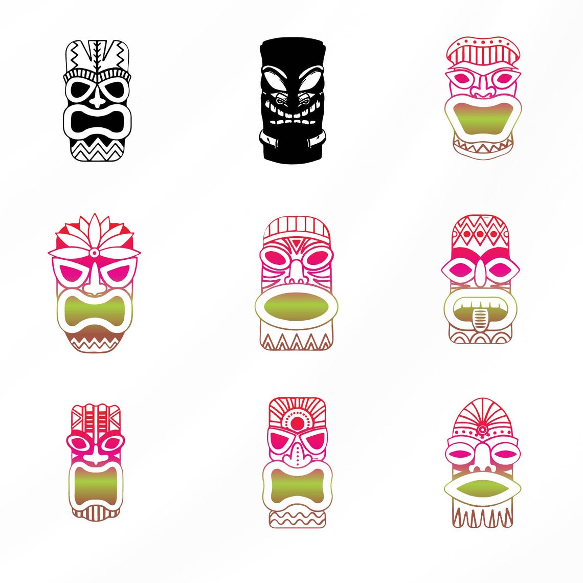 Tiki Svg Bundle, Tiki Clipart for Cricut, Tiki Silhouette, Tiki Vector ...