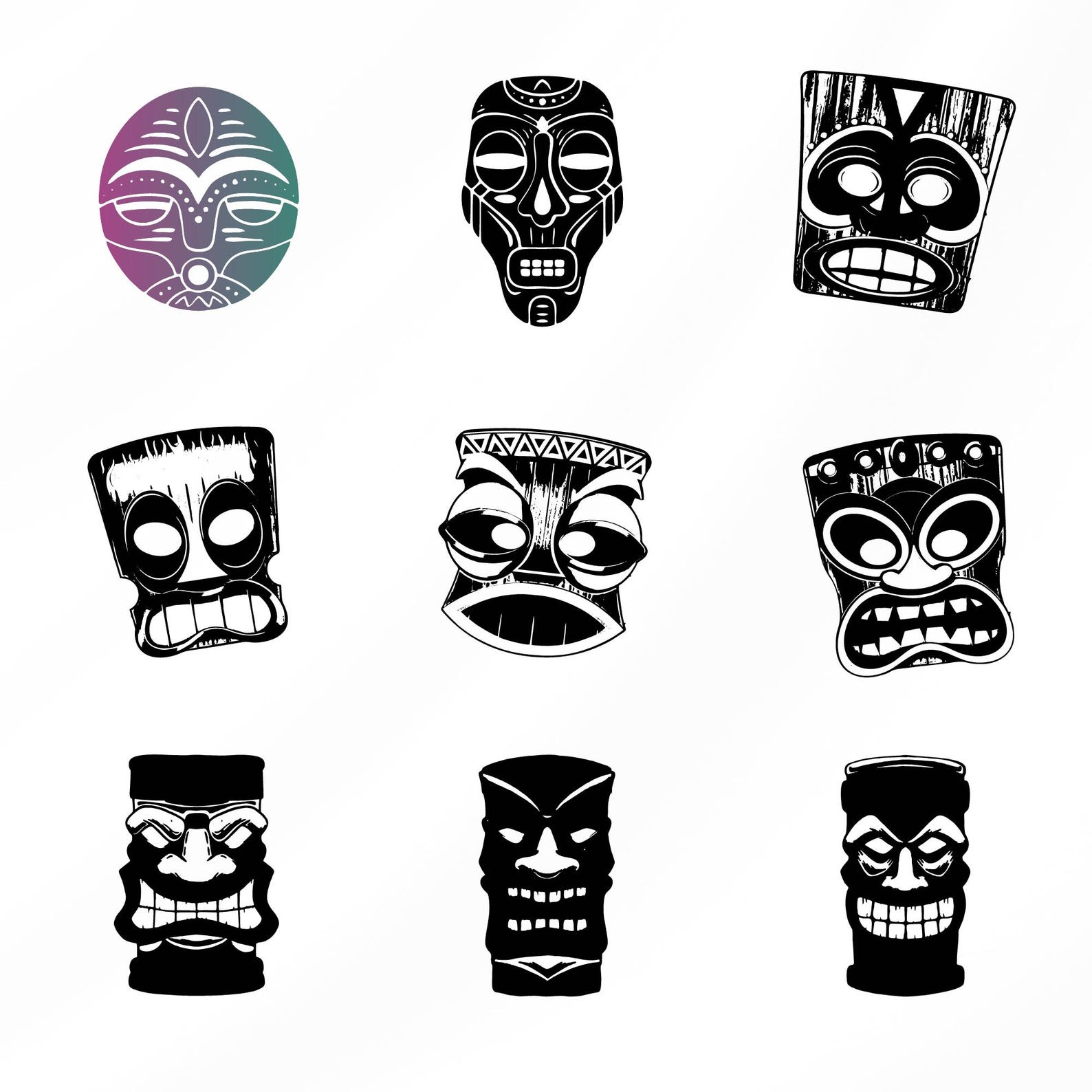 Tiki Svg Bundle, Tiki Clipart for Cricut, Tiki Silhouette, Tiki Vector ...