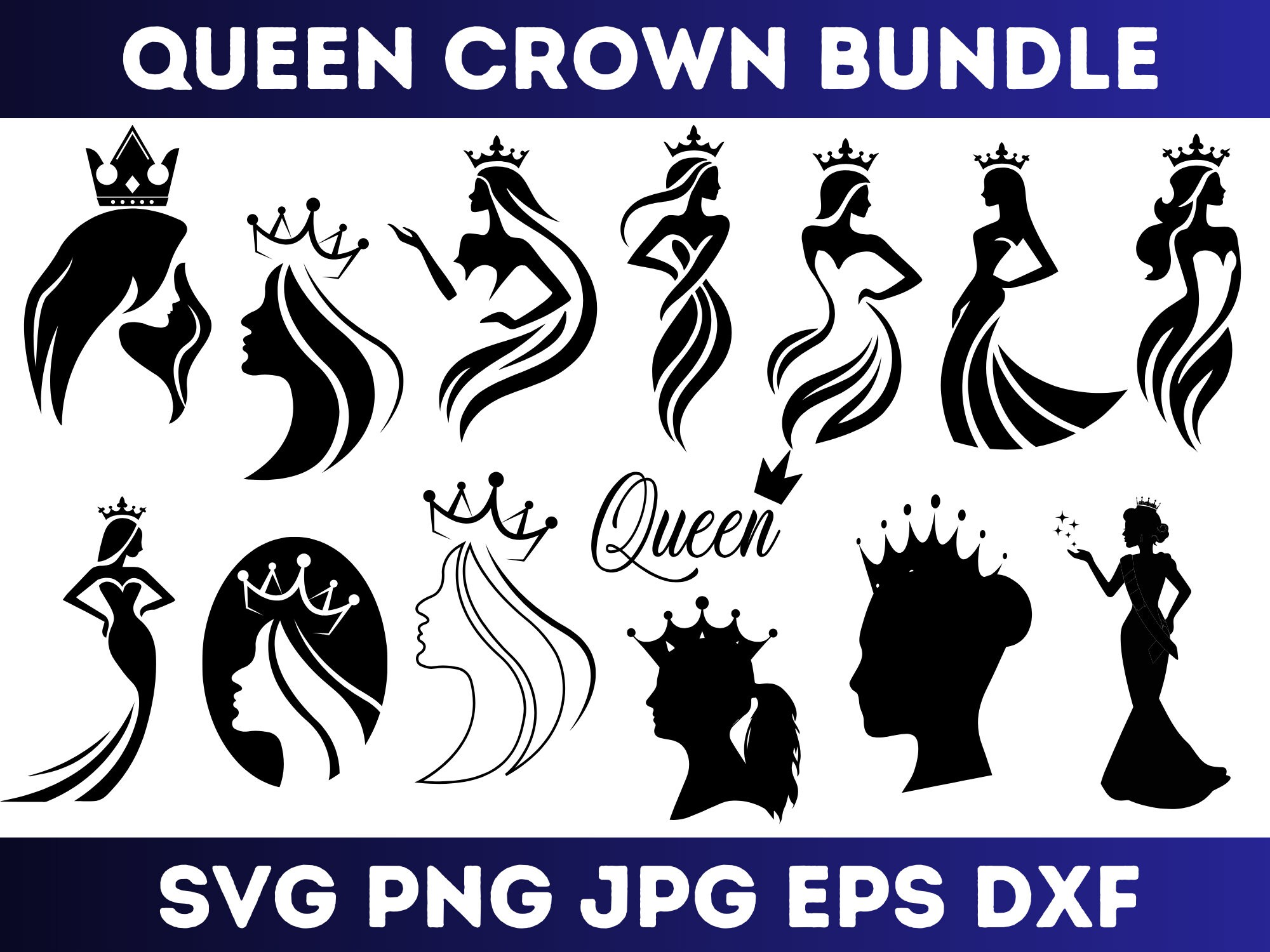 Lady Crown SVG Bundle ,royal Crown SVG, Queen Crown, Princess Crown ...