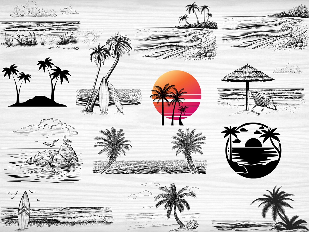 Beach Scene Svg Bundle, Instant Digital Download, SVG Cut Files , Palm ...