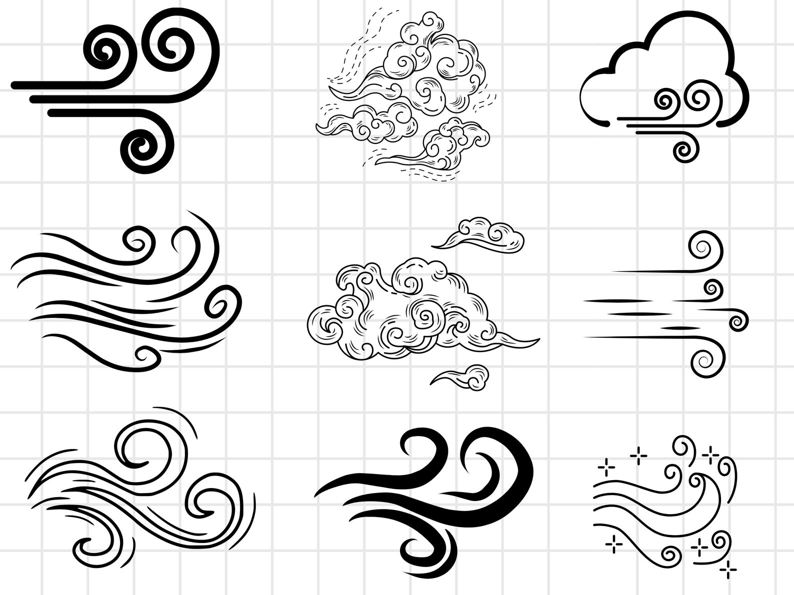 Wind Svg Bundle, Wind Storm Cricut, Wind Silhoulette, Air Flow Vector ...