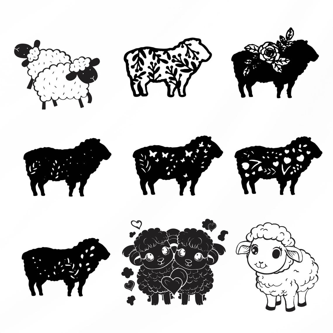 Sheep Svg Bundle, Sheep Face Clipart for Cricut, Farm Animal Silhouette ...