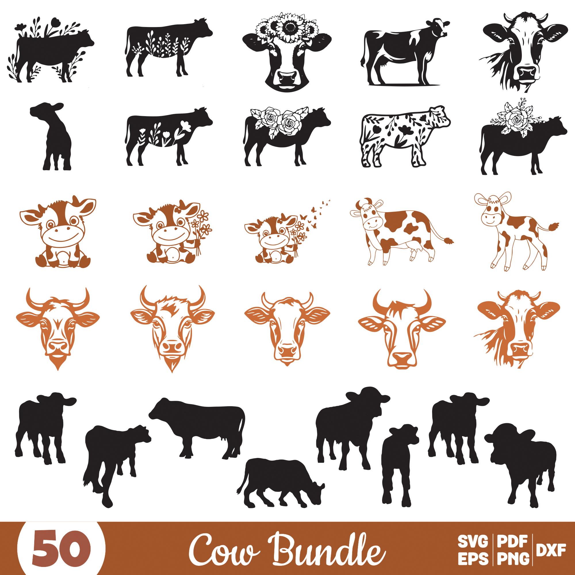 Cow Svg Bundle, Cow Clipart for Cricut, Cow Ghost Silhouette, Baby Cow ...