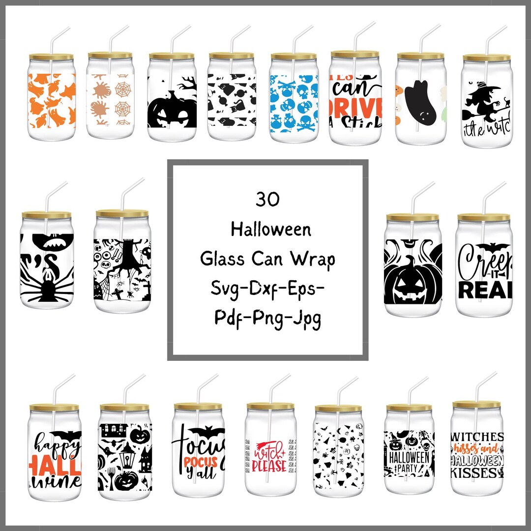 Halloween 16oz Glass Can Wrap Bundle | Halloween Cup Wrap | Spooky ...