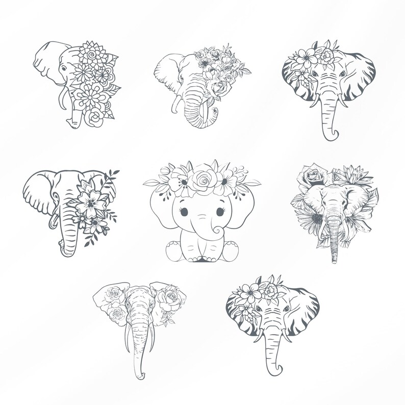 Floral Elephant Svg Bundle, Elephant Clipart for Cricut, Elephant ...