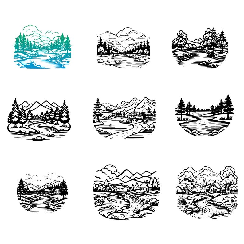 River Scene Svg Bundle, Landscape Clipart for Cricut, River Silhouette ...