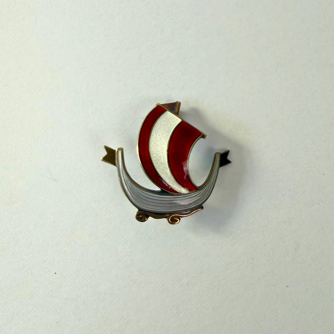 Aksel Holmsen Silver Enamel Viking Ship Brooch - Norway - Etsy