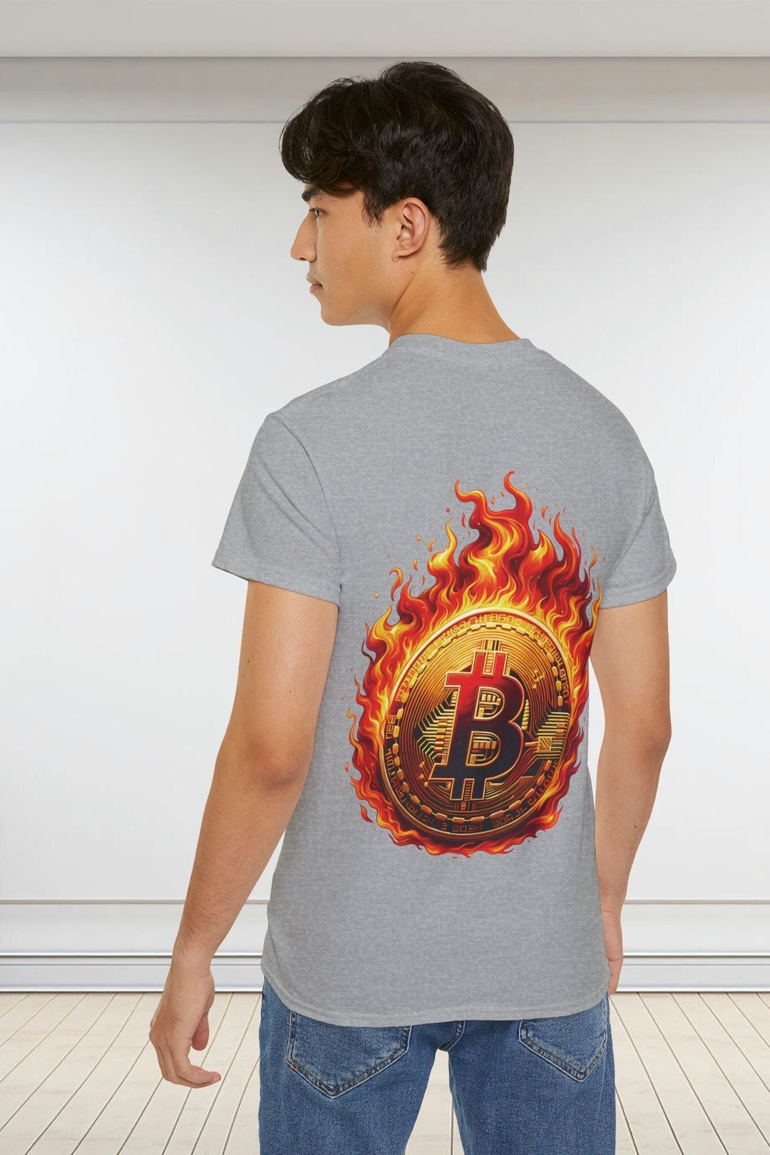 T-shirt Bitcoin on Fire Flames Unisex Crypto Currency Shirt BTC Fire ...