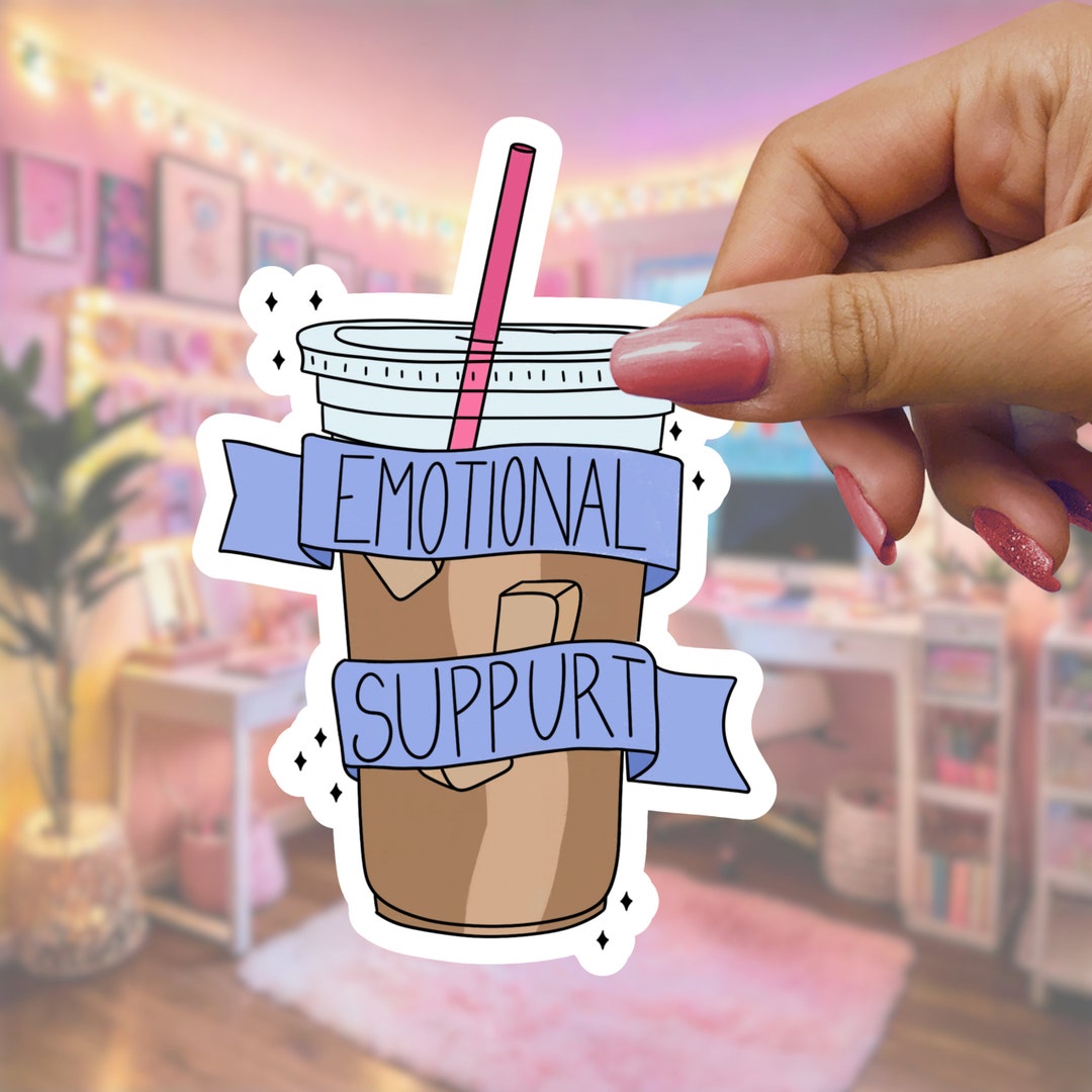 Emotional Support Iced Coffee Vinyl Sticker Waterproof Coffee Lover ...