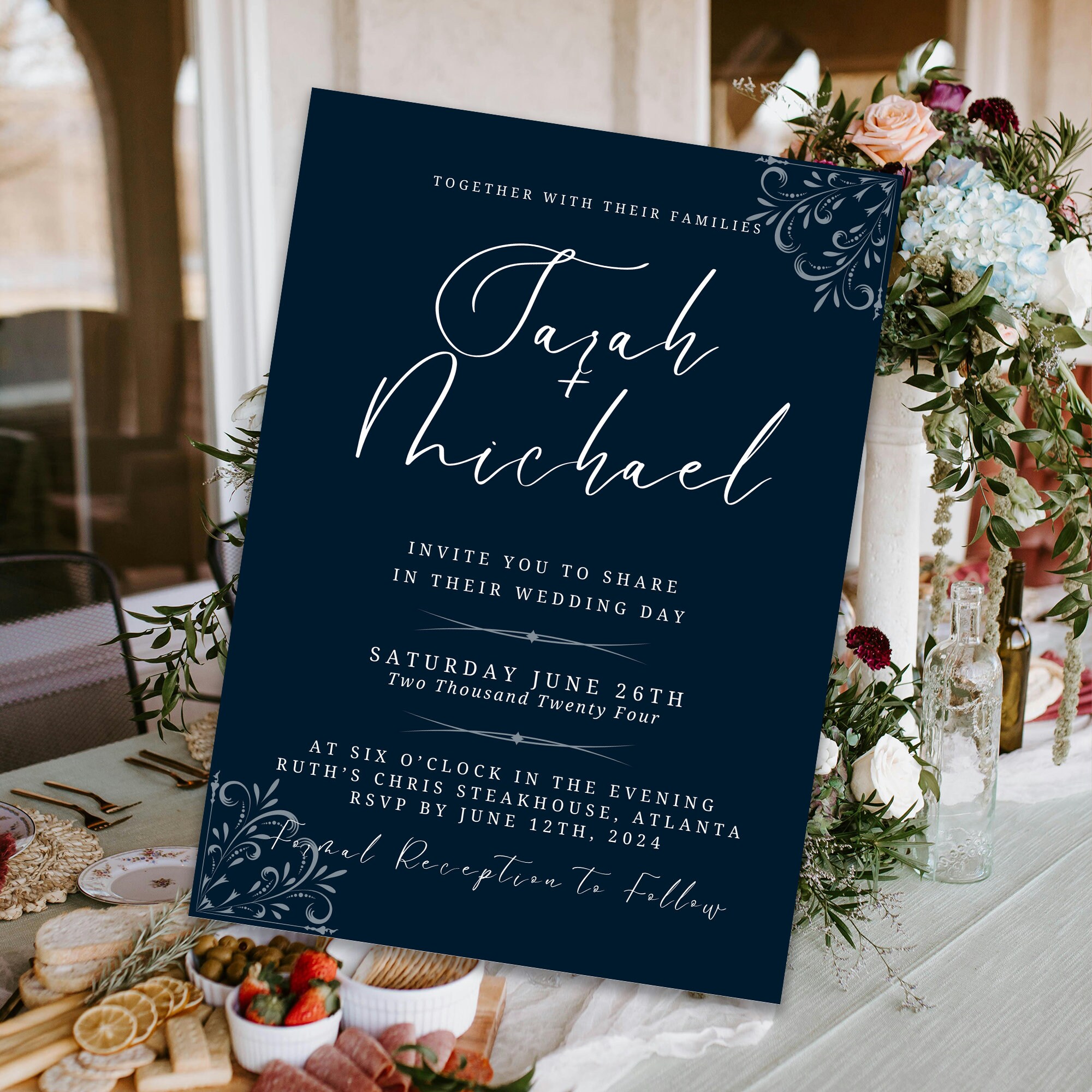 Navy Blue WEDDING INVITATION Template Editable Photo Invitation CANVA ...