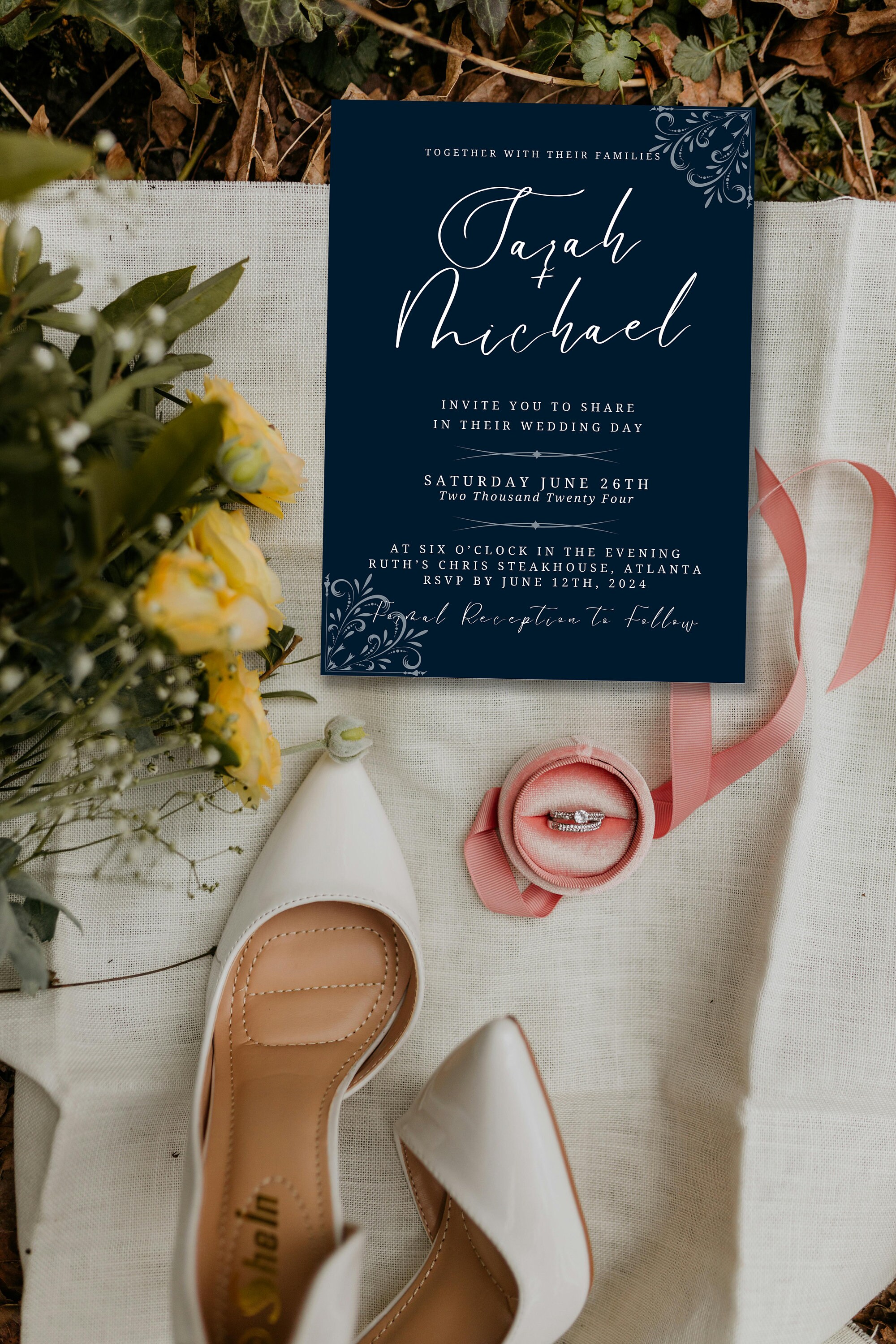 Navy Blue WEDDING INVITATION Template – Editable Photo Invitation CANVA ...
