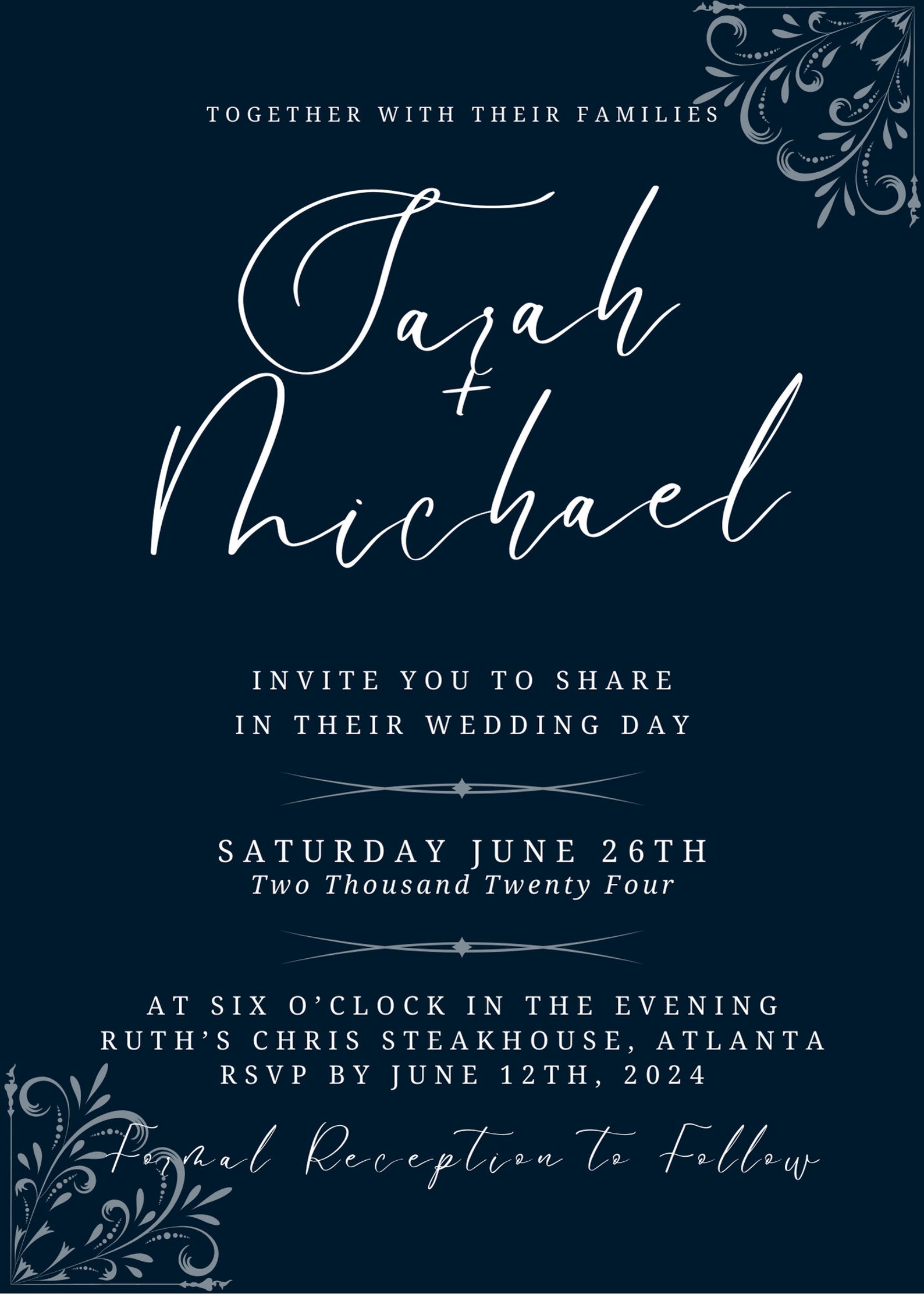 Navy Blue WEDDING INVITATION Template Editable Photo Invitation CANVA ...