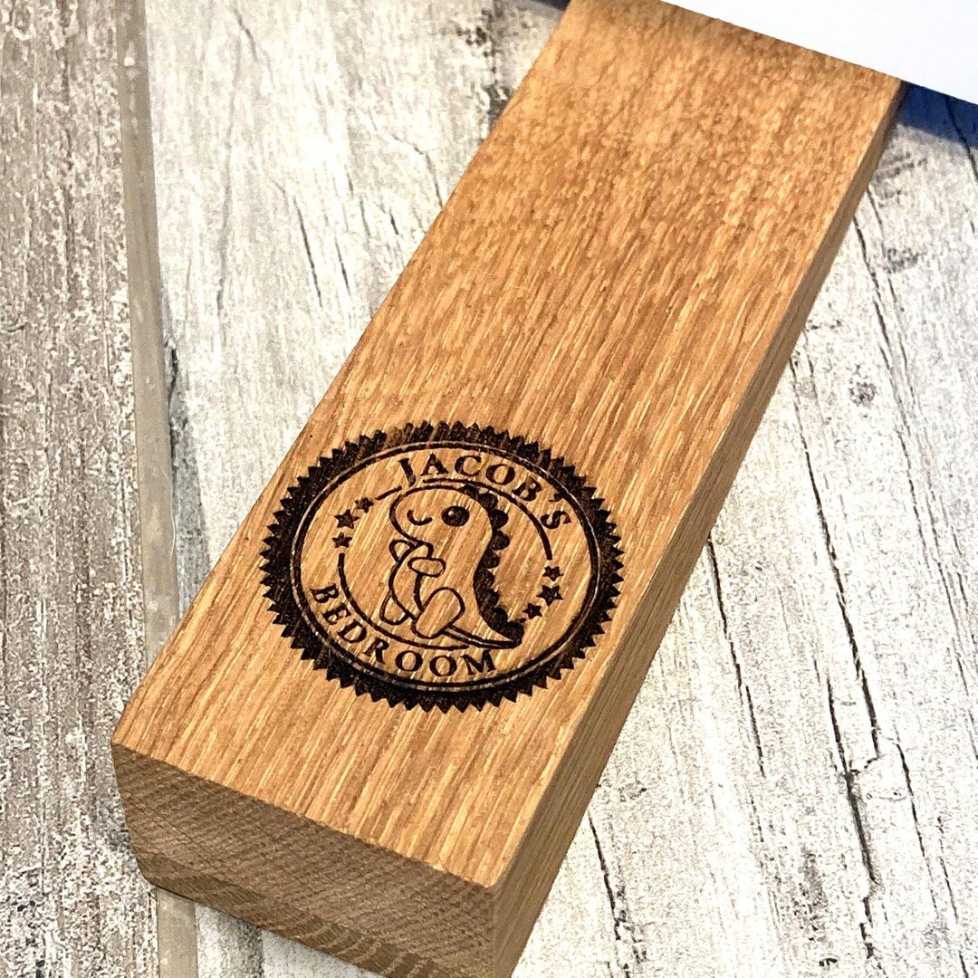 Personalised Oak Door Stop | Engraved Dinosaur Wedge | Kid's Room Decor ...
