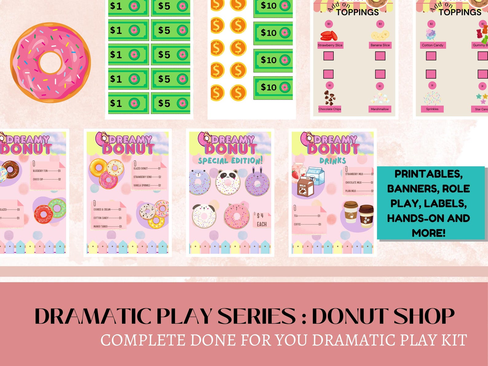 Dramatic Play Printable, Dramatic Play Donut Shop, Pretend Play Kit ...