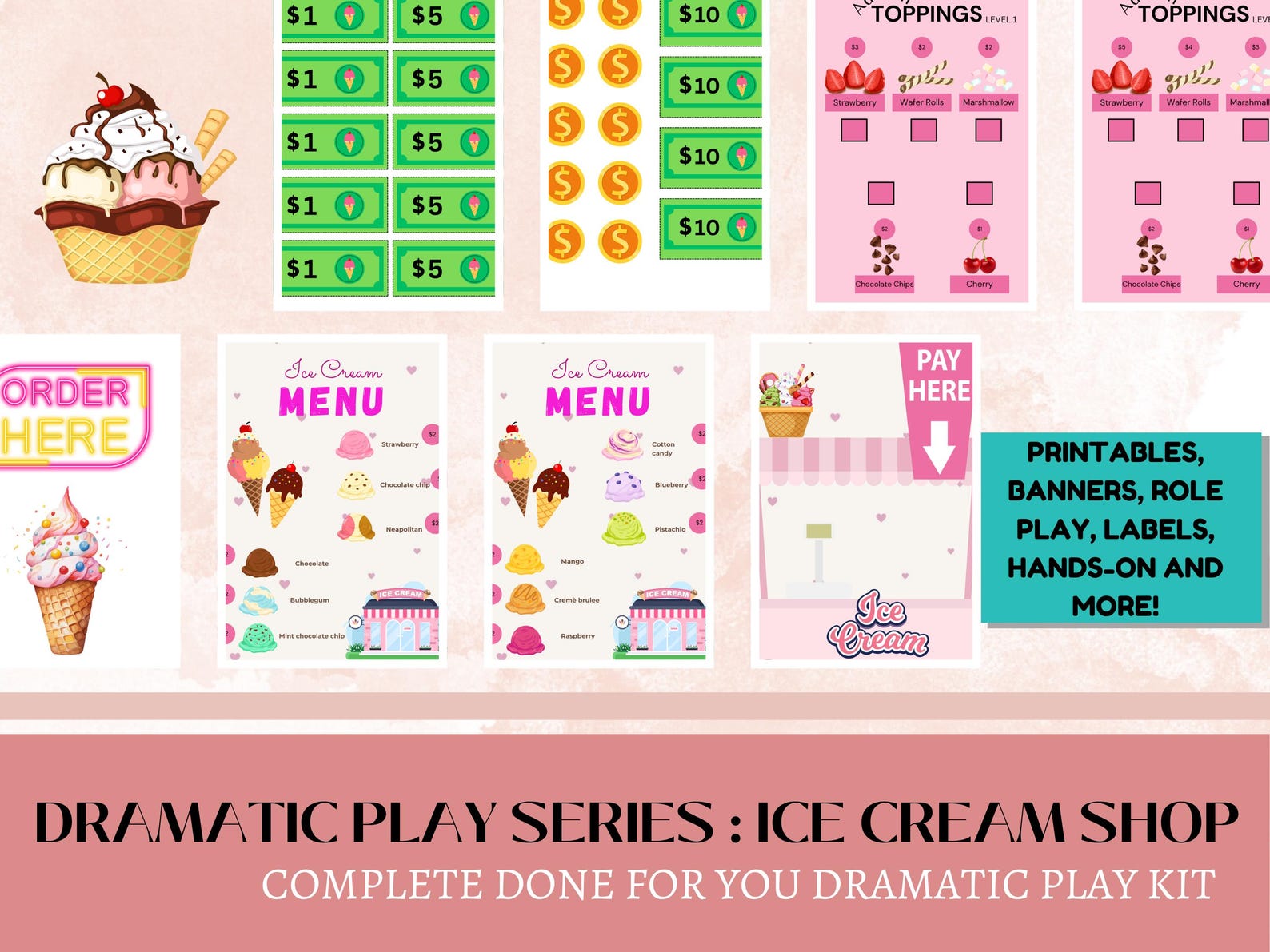 Dramatic Play Printable, Ice Cream Shop Pretend Play Kit, Ice Cream ...