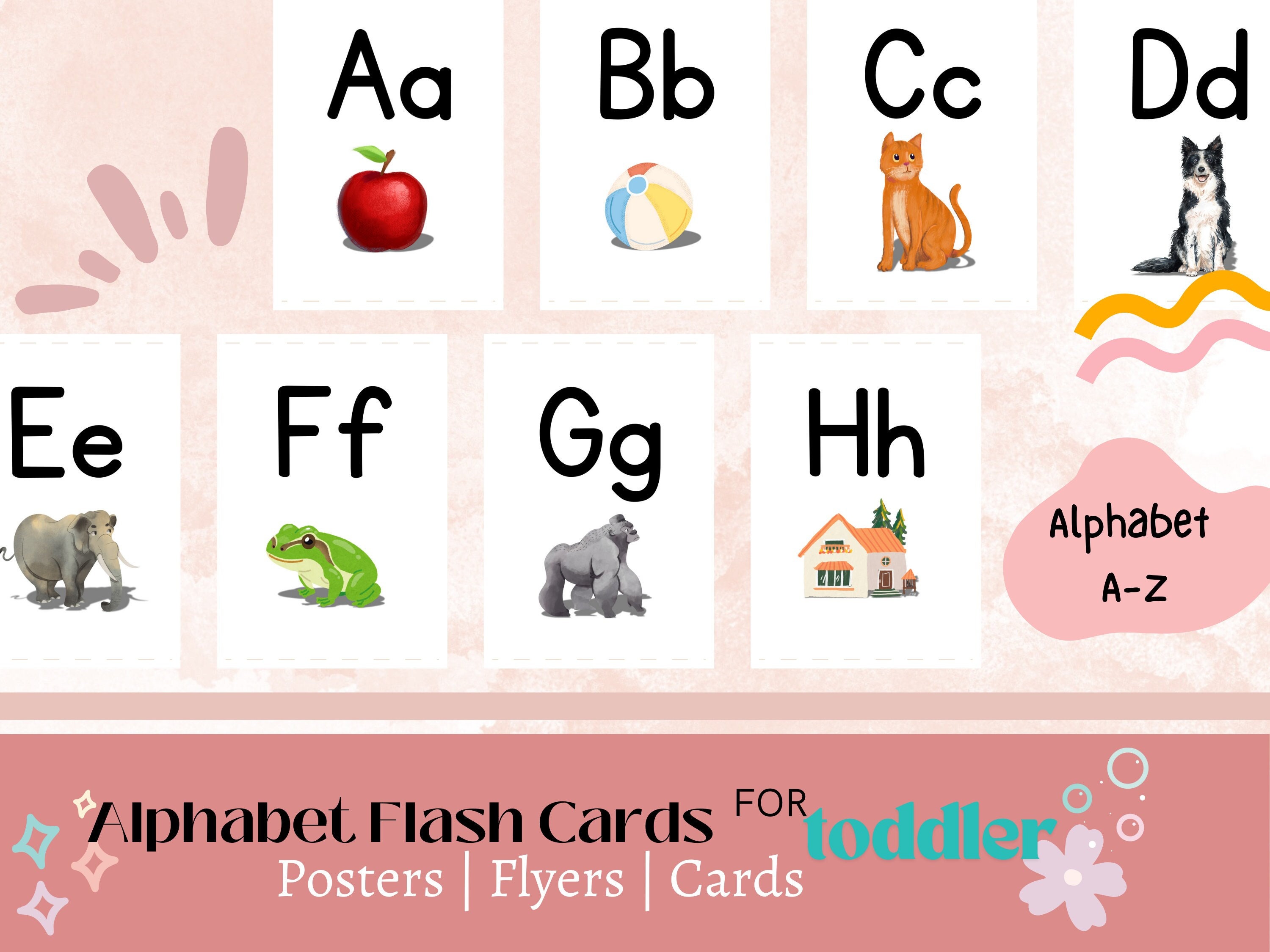 ABC Flash Cards, Alphabet Poster, Toddler Learning (digital Download ...