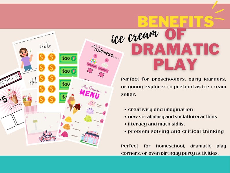Dramatic Play Printable, Ice Cream Shop Pretend Play Kit, Ice Cream ...