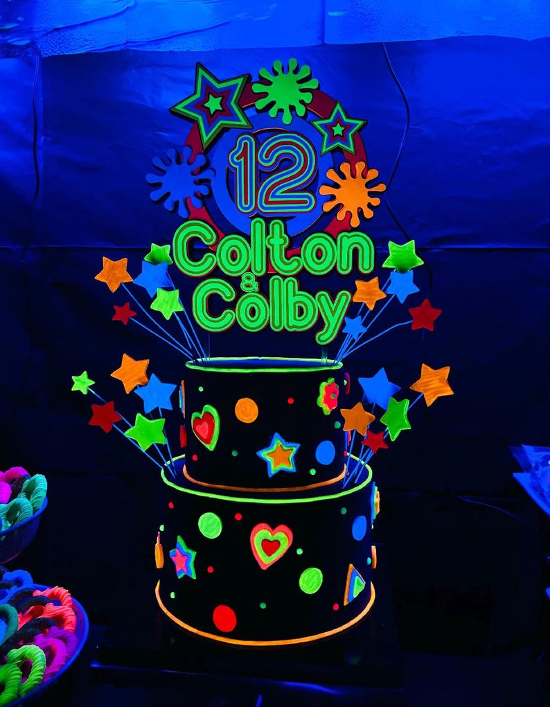 Neon Cake Topper, Black Light Cake Topper, Cake Decor, Neon Party Decor ...