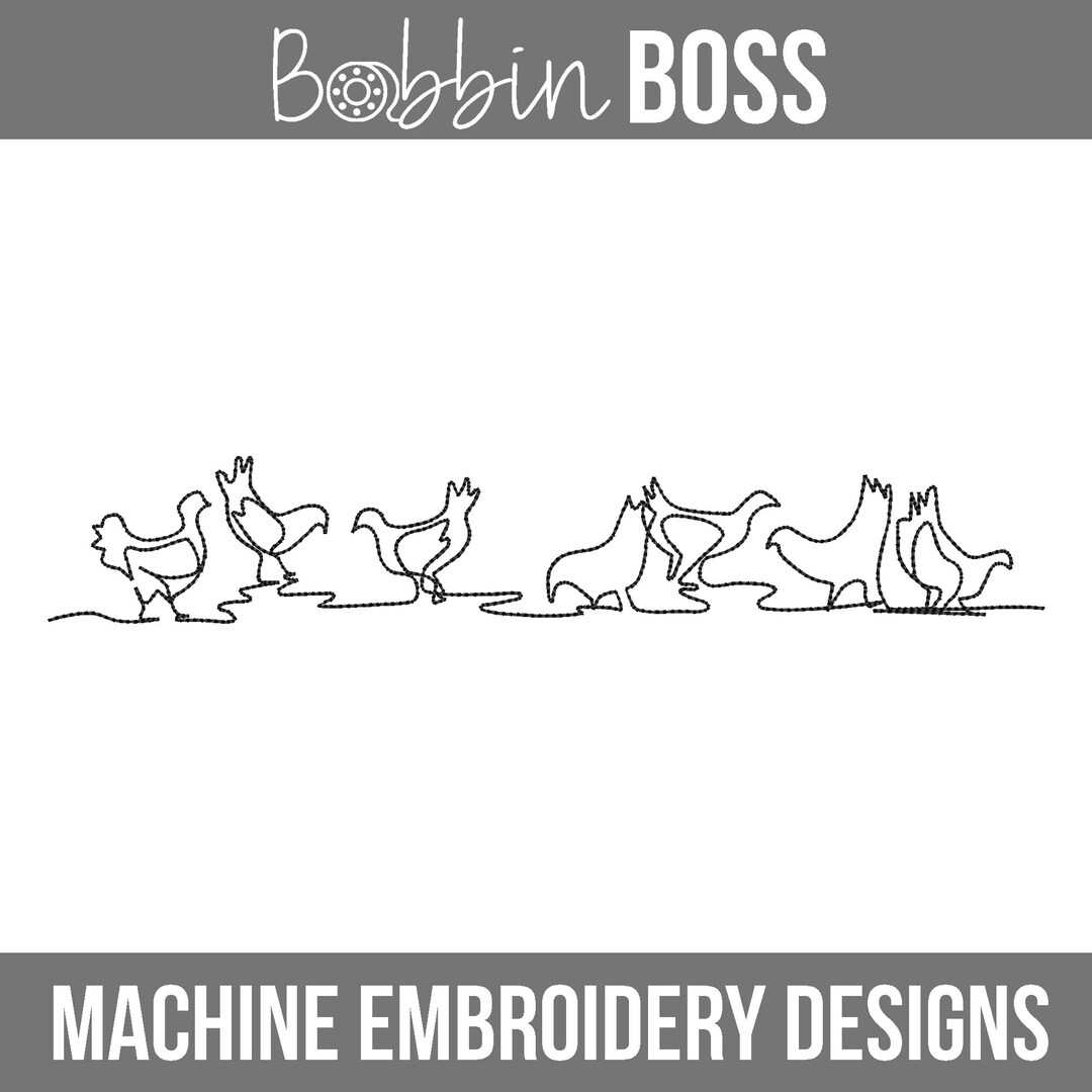 Chickens Line Art Machine Embroidery File Minimalist in 7 Sizes Quick ...