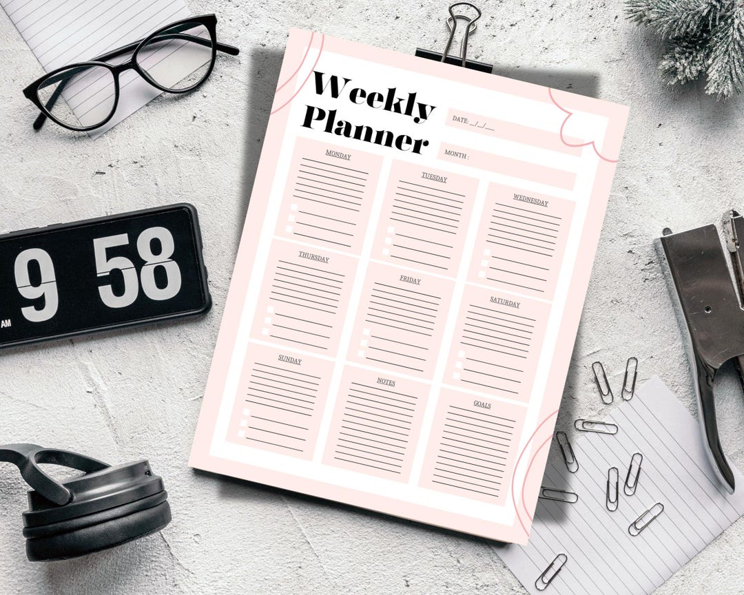 Printable Pink Weekly Planner | Digital Weekly Planner - Etsy