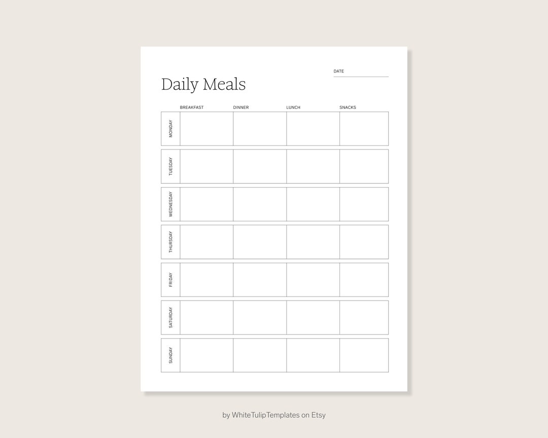 Daily Meal Plan Template, Letter Sized, Print and Digital, Productivity ...