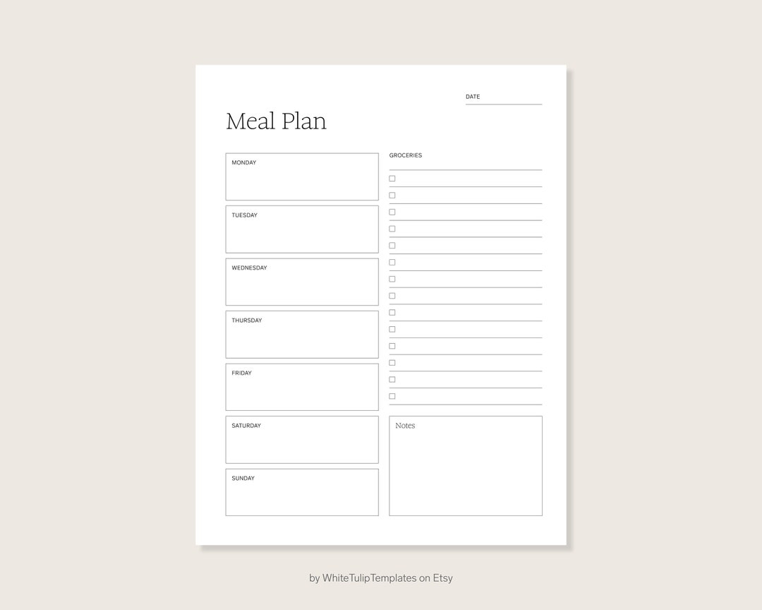Meal Plan Template, Letter Sized, Print and Digital, Productivity ...