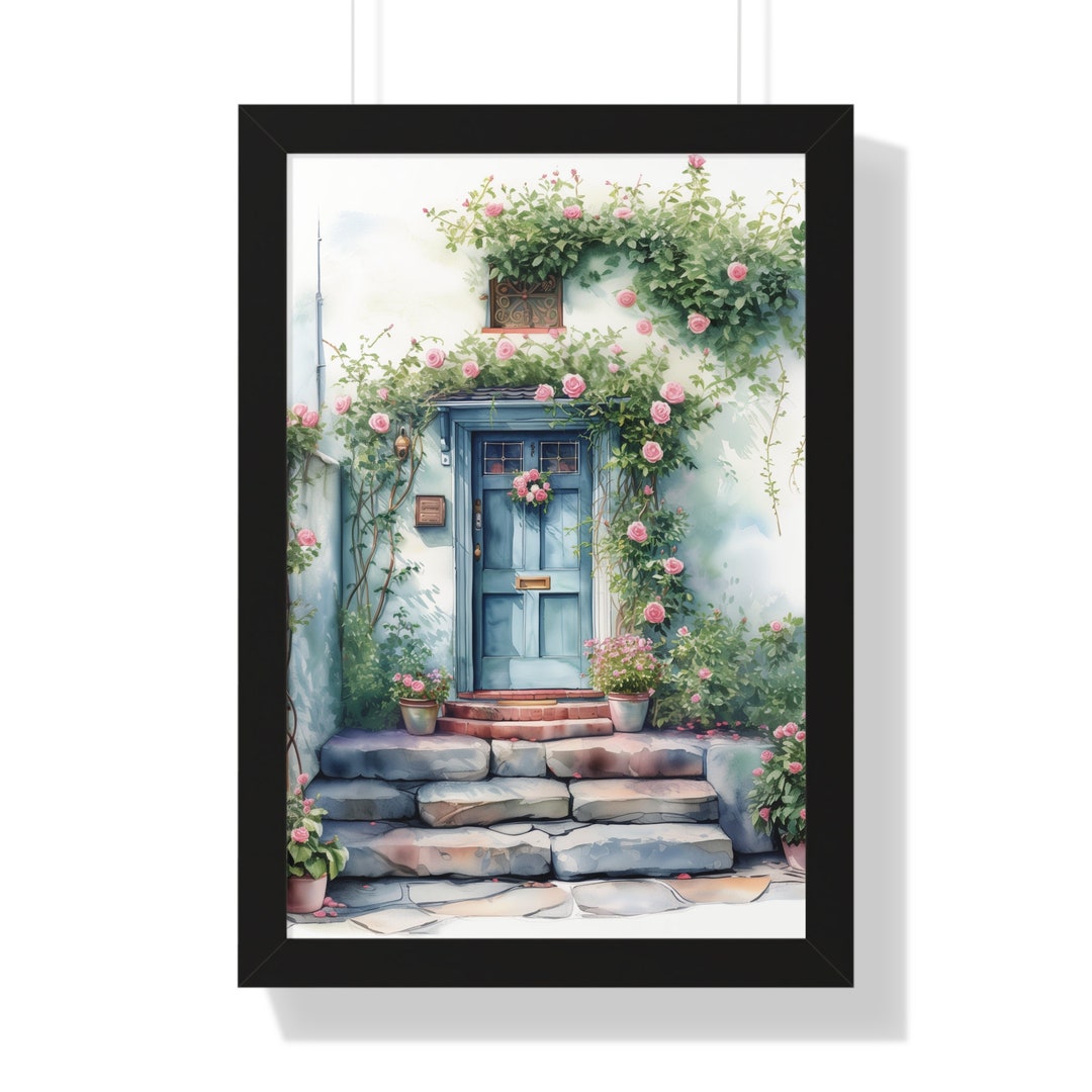 Blue Door Framed Poster English Cottage Door Wall Art Cottagecore Home ...