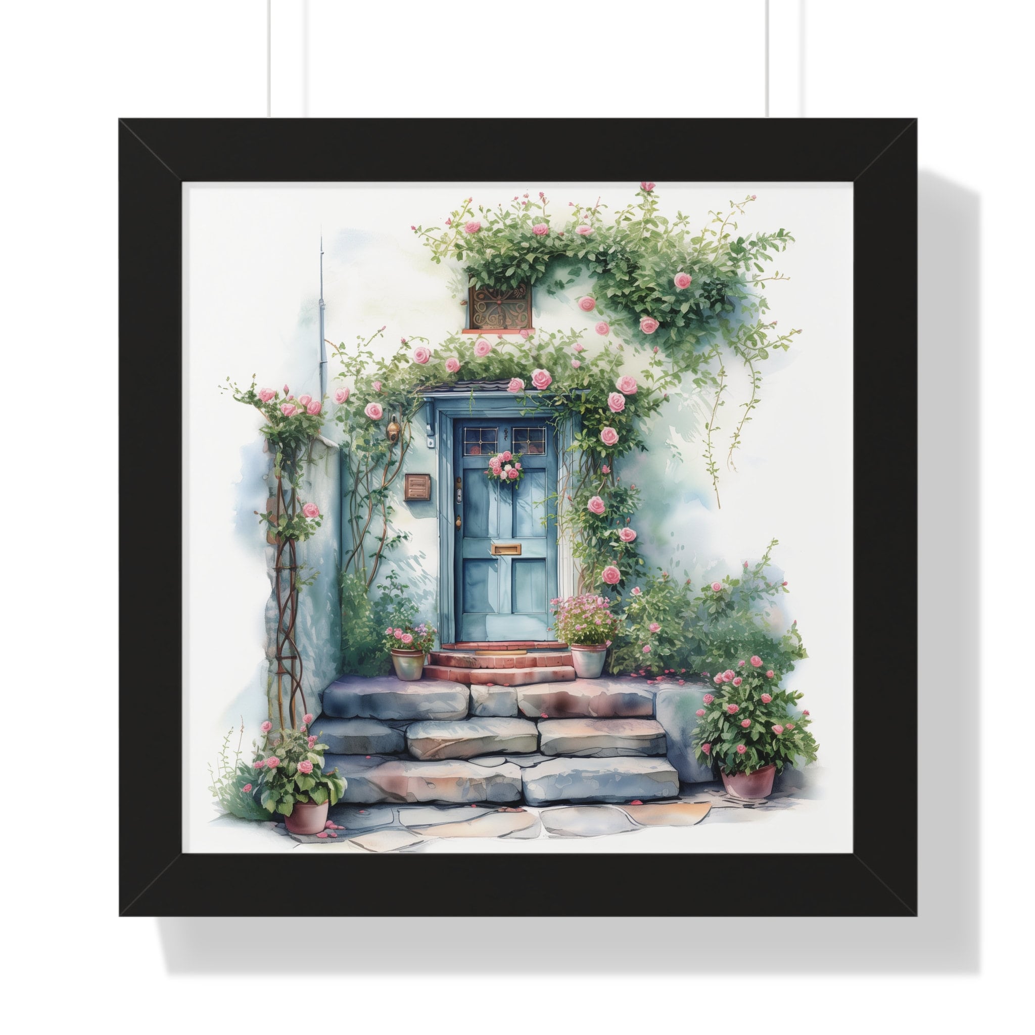 Blue Door Framed Poster English Cottage Door Wall Art Cottagecore Home ...