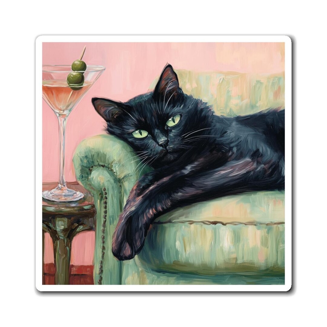 Martini Cat Magnet, Cute Quirky Bar Cart Decor, Cocktail Art, Fine Art ...