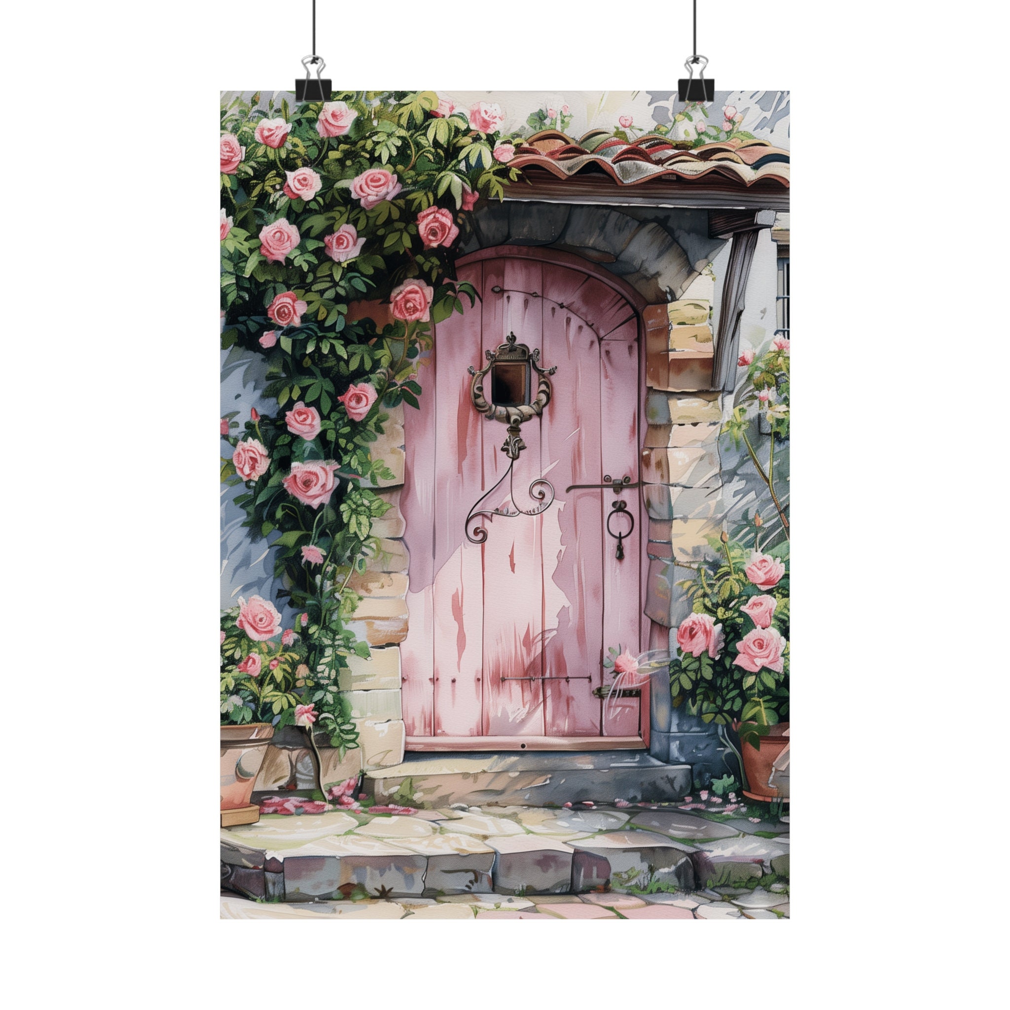Pink Cottage Door Art Print: English Cottagecore Wall Decor - Etsy