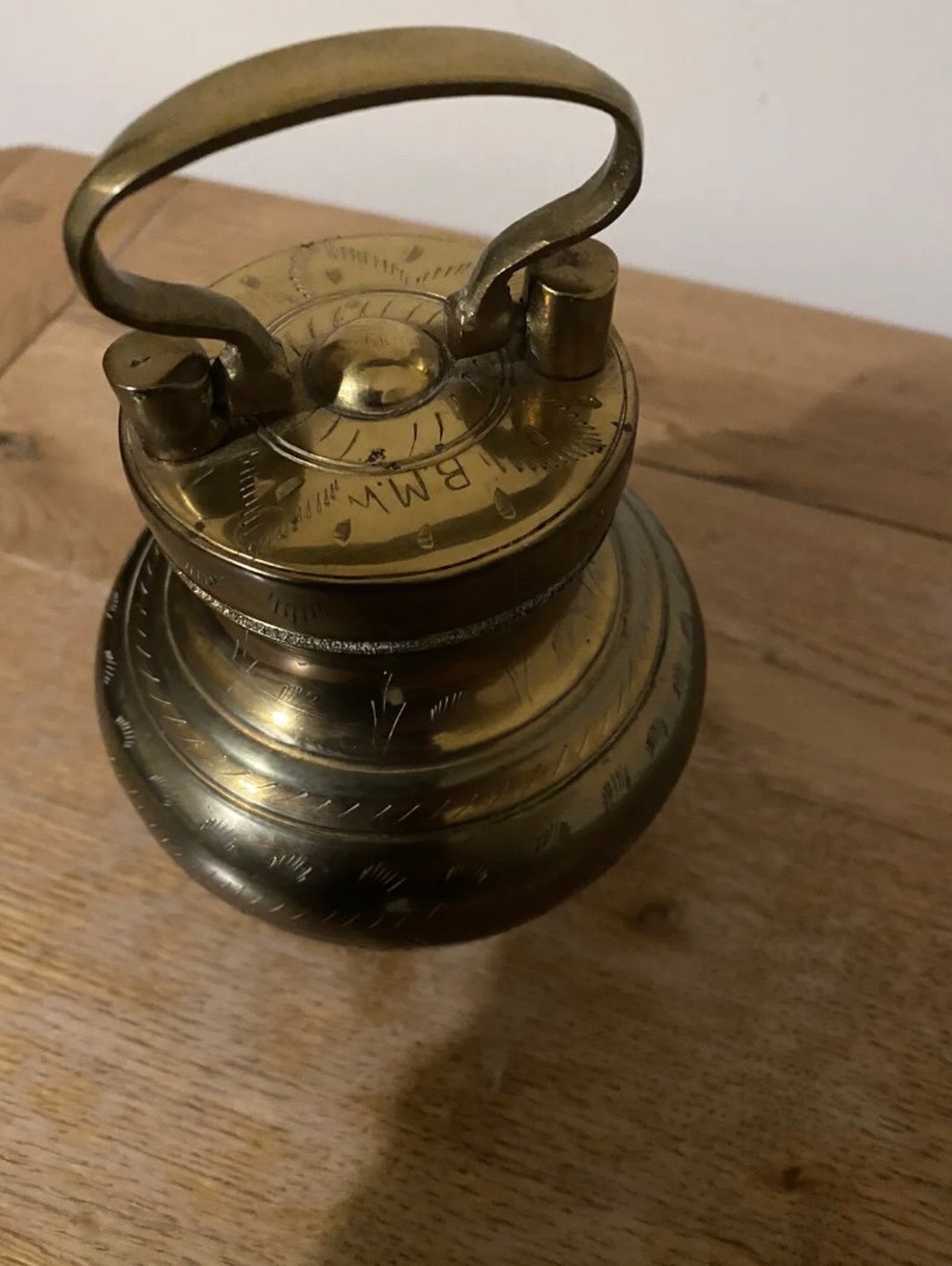 Antique Brass Kamandal Ganga Jal Pot Engraved Lid Holy Water Hindu ...