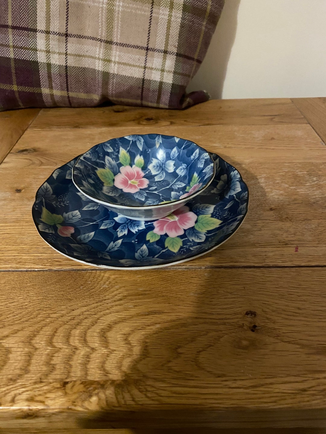 Vintage Japanese Porcelain Jingfa Plate and Bowl With Floral Decoration ...