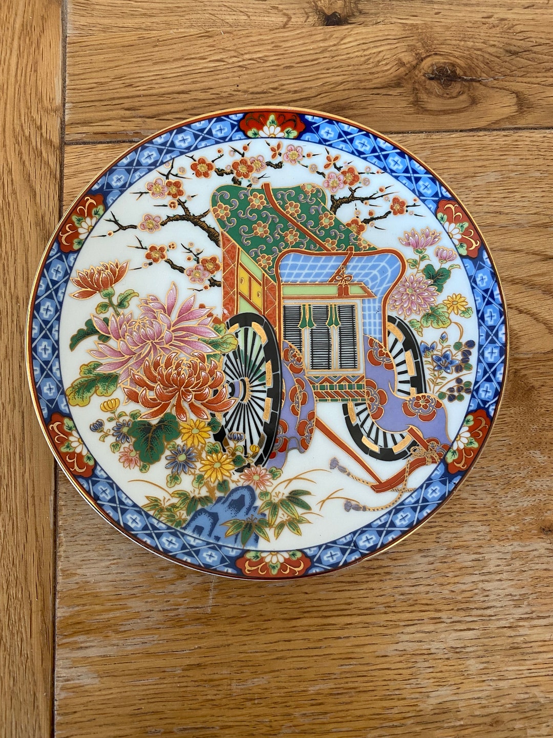 Vintage Satsuma Yaki Plate With Japanese Wagon and Cherry Tree - Etsy
