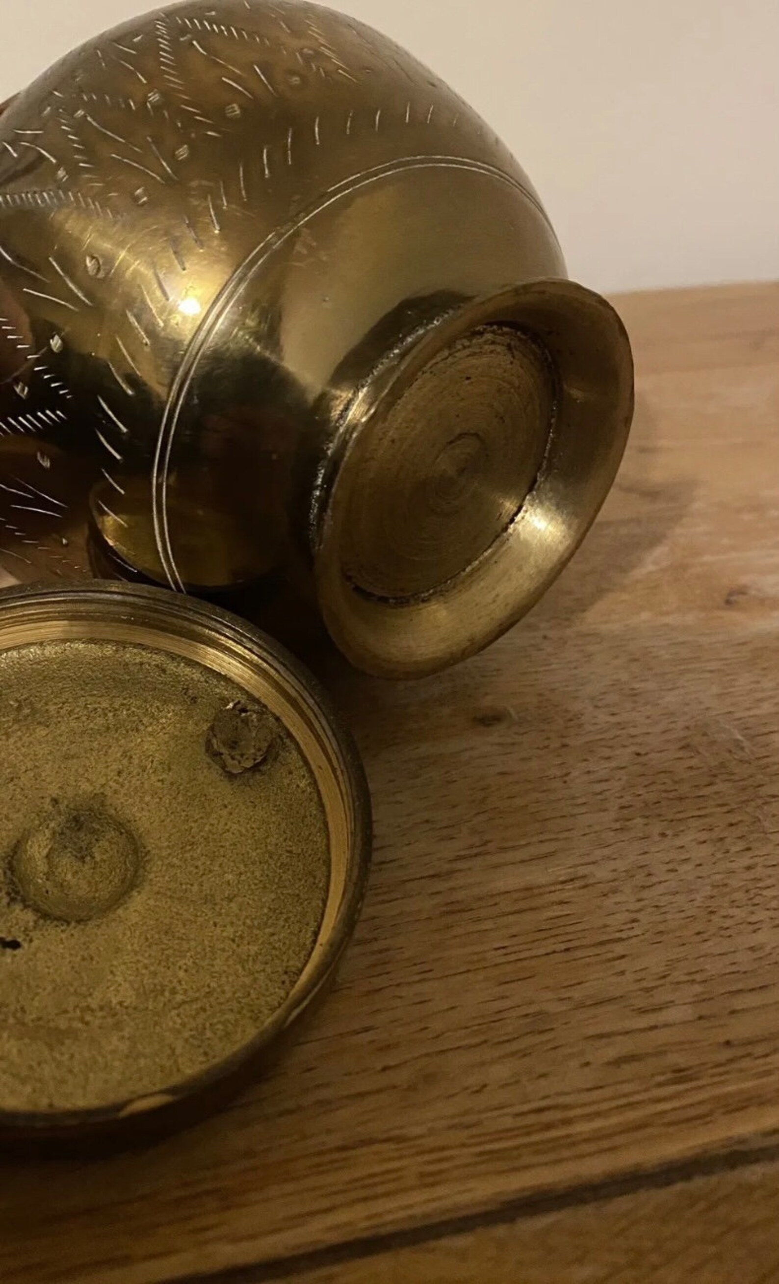 Antique Brass Kamandal Ganga Jal Pot Engraved Lid Holy Water Hindu ...