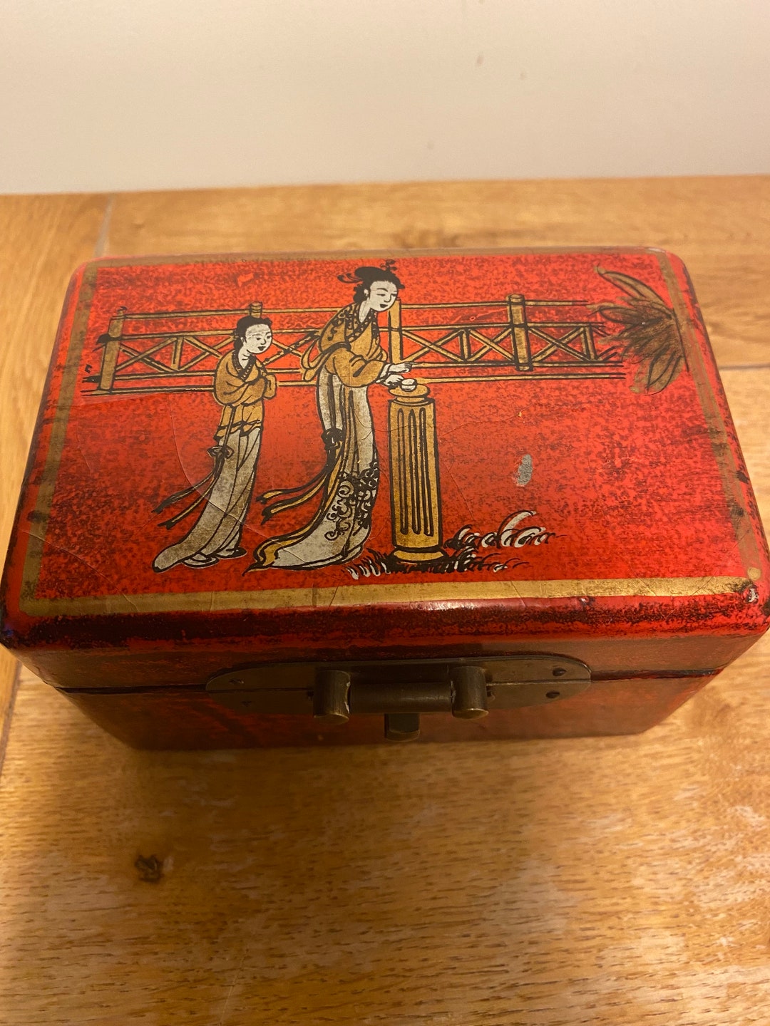 Antique Chinese Red Lacquer Wooden Hand Painted Tea or Jewellery Box - Etsy
