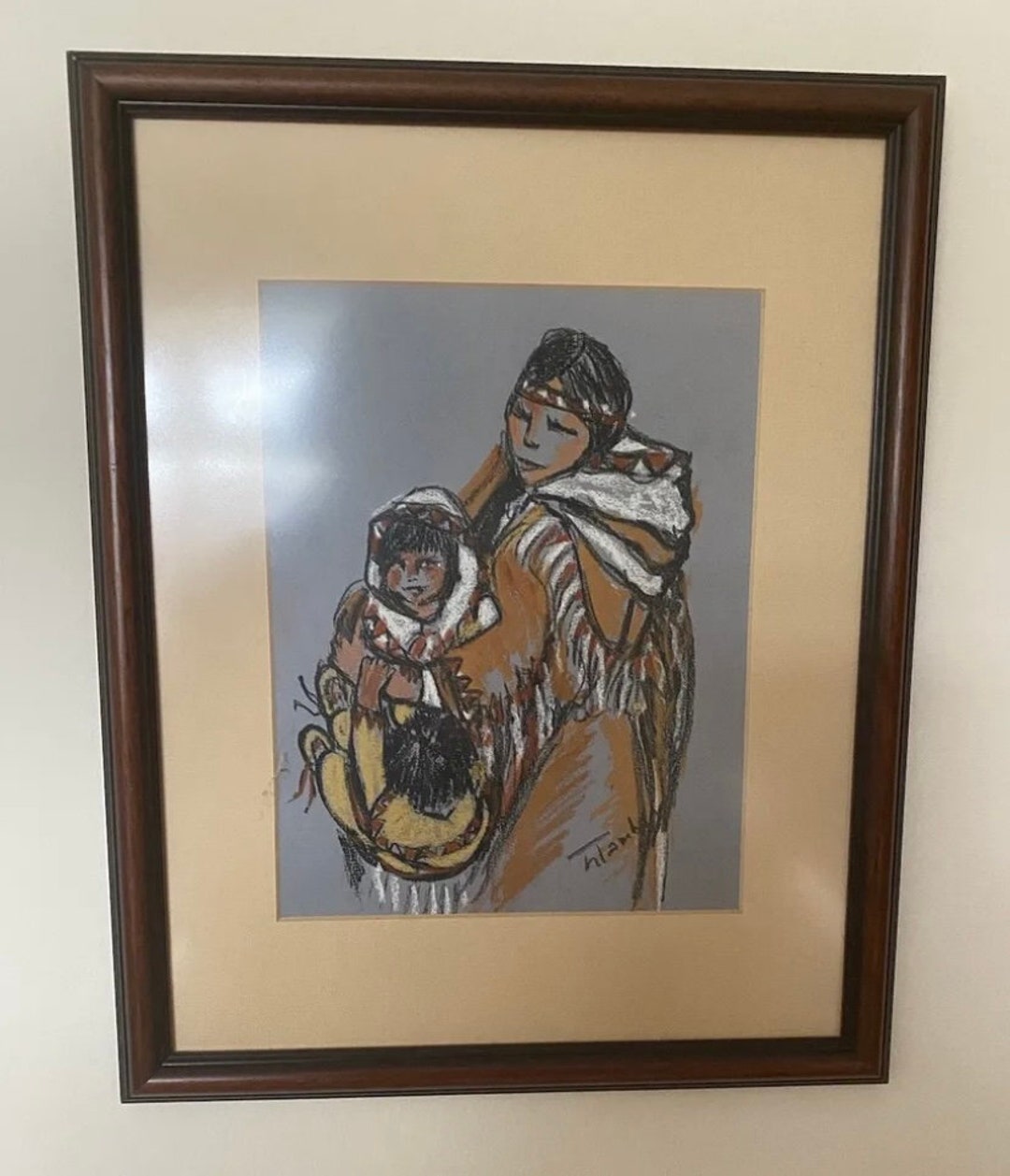 Vintage Lydia Tambay: Signed First Nation Mother Children Art Framed ...