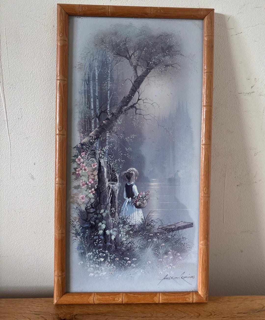 Vintage Andres Orpinas Signed Print Girl in Forest by a River - Etsy