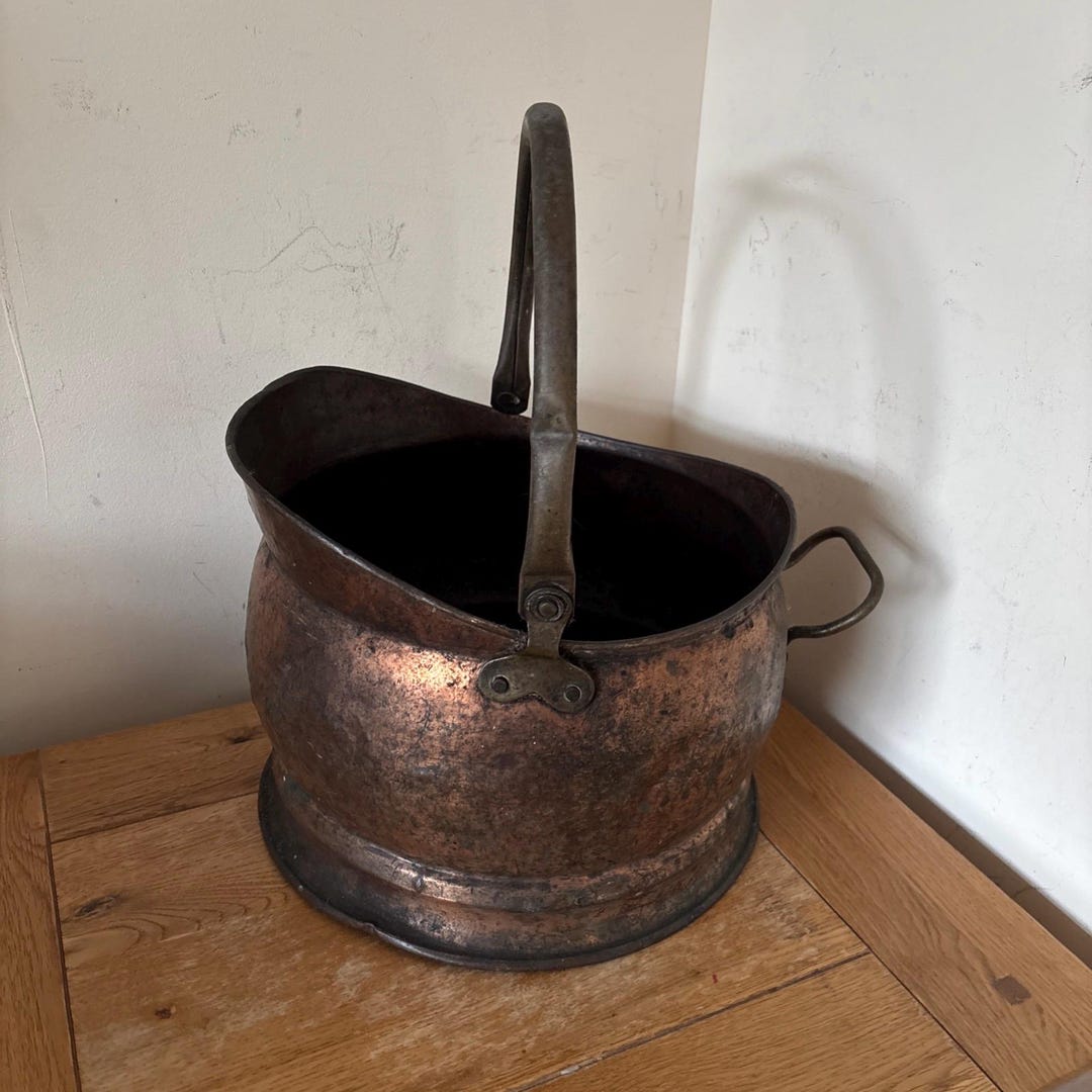 Antique Scottish Copper and Brass Helmet Coal Scuttle or Hood Victorian ...