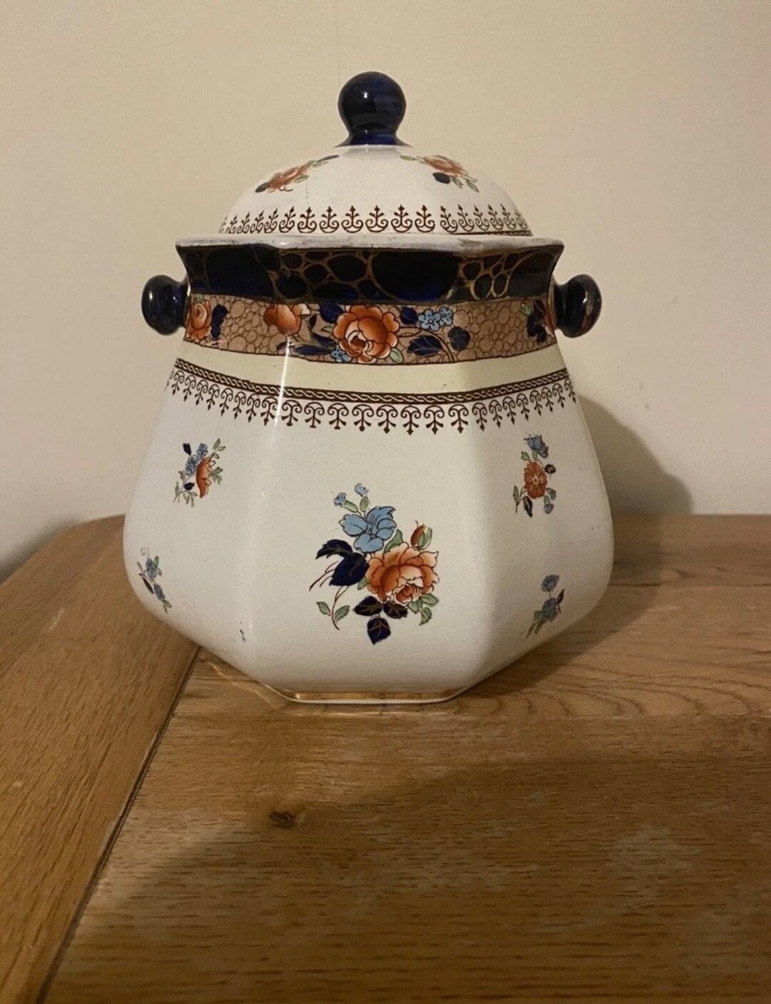Vintage Losol Ware Biscuit Barrel Keeling & Co Rose Floral Pattern ...