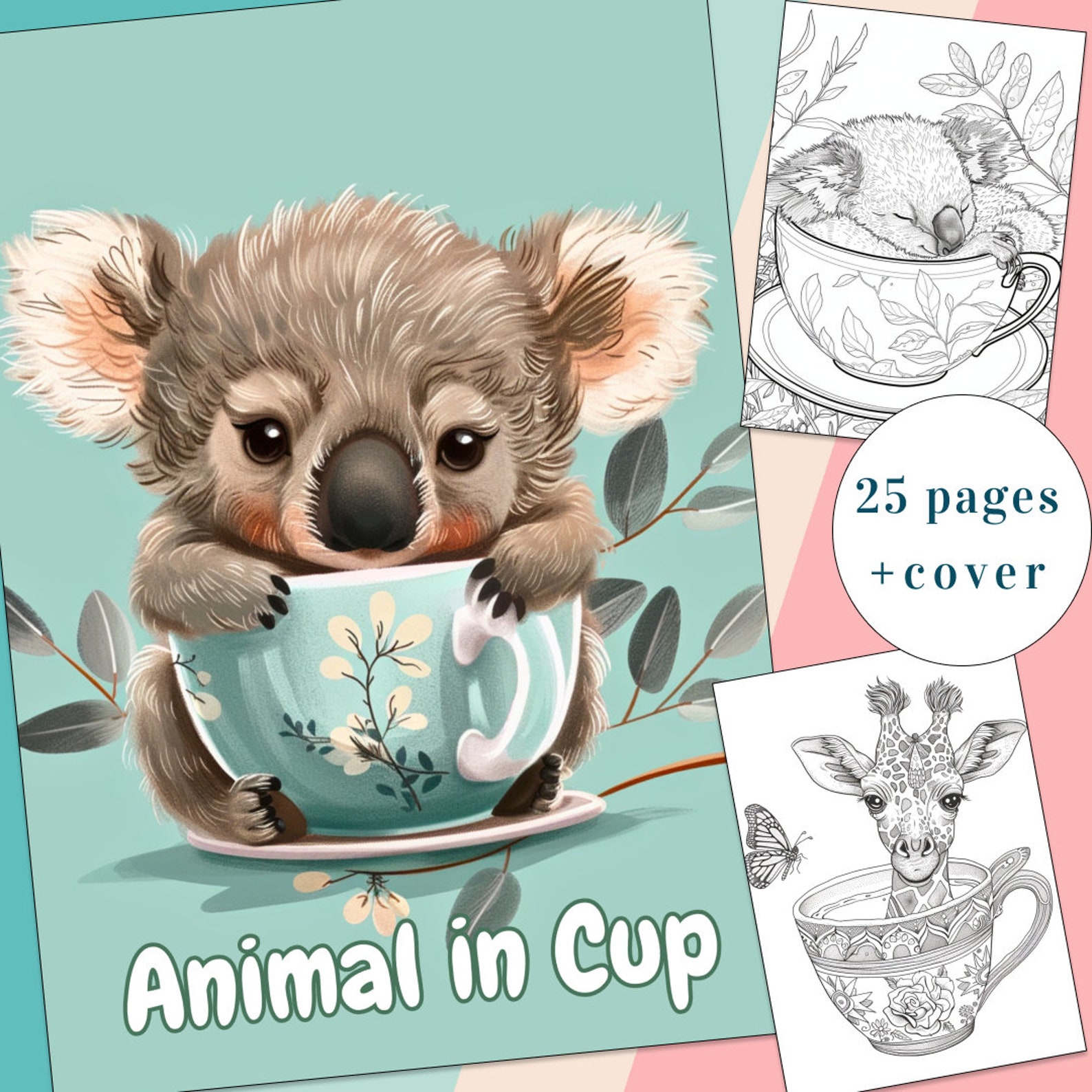 25 Animal in Cup Coloring Page, Animal Coloring Book, Fantasy Coloring ...