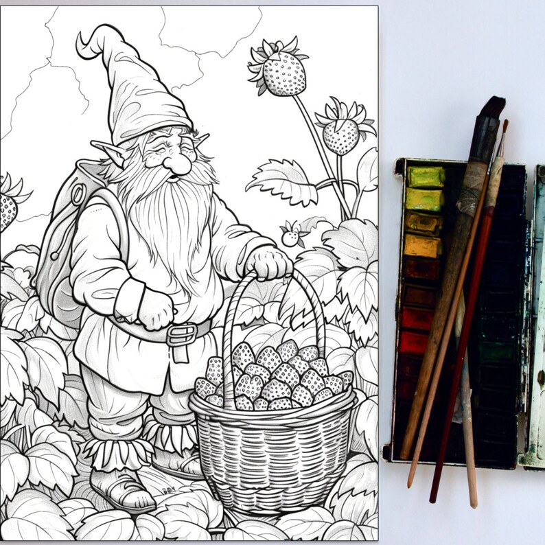 24 Gnome Coloring Book, Gnome Coloring Pages, Fantasy, Spring Gnome ...