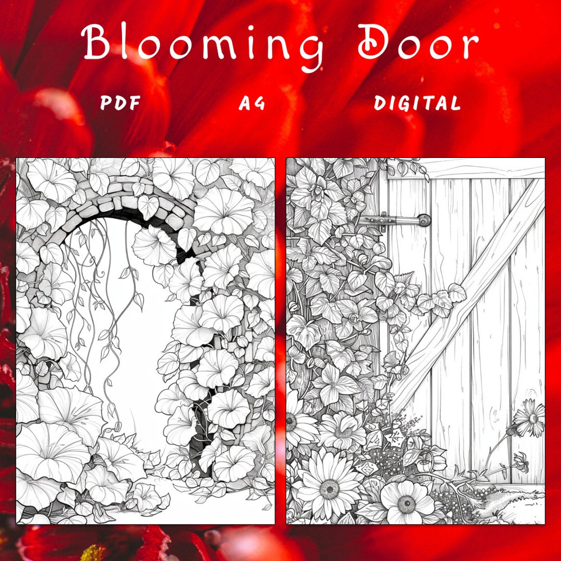 30 Blooming Door Coloring Page, Flower Coloring Book, Fantasy Coloring ...