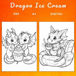 28 Dragon Ice Cream Coloring Page, Cute Dragon Coloring, Sweets Coloring Book, Adults Kids ...