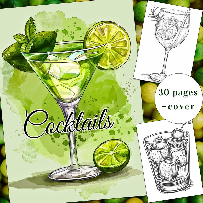 30 Cocktails Coloring Page, Cocktail Party Coloring, Drinks Coloring ...