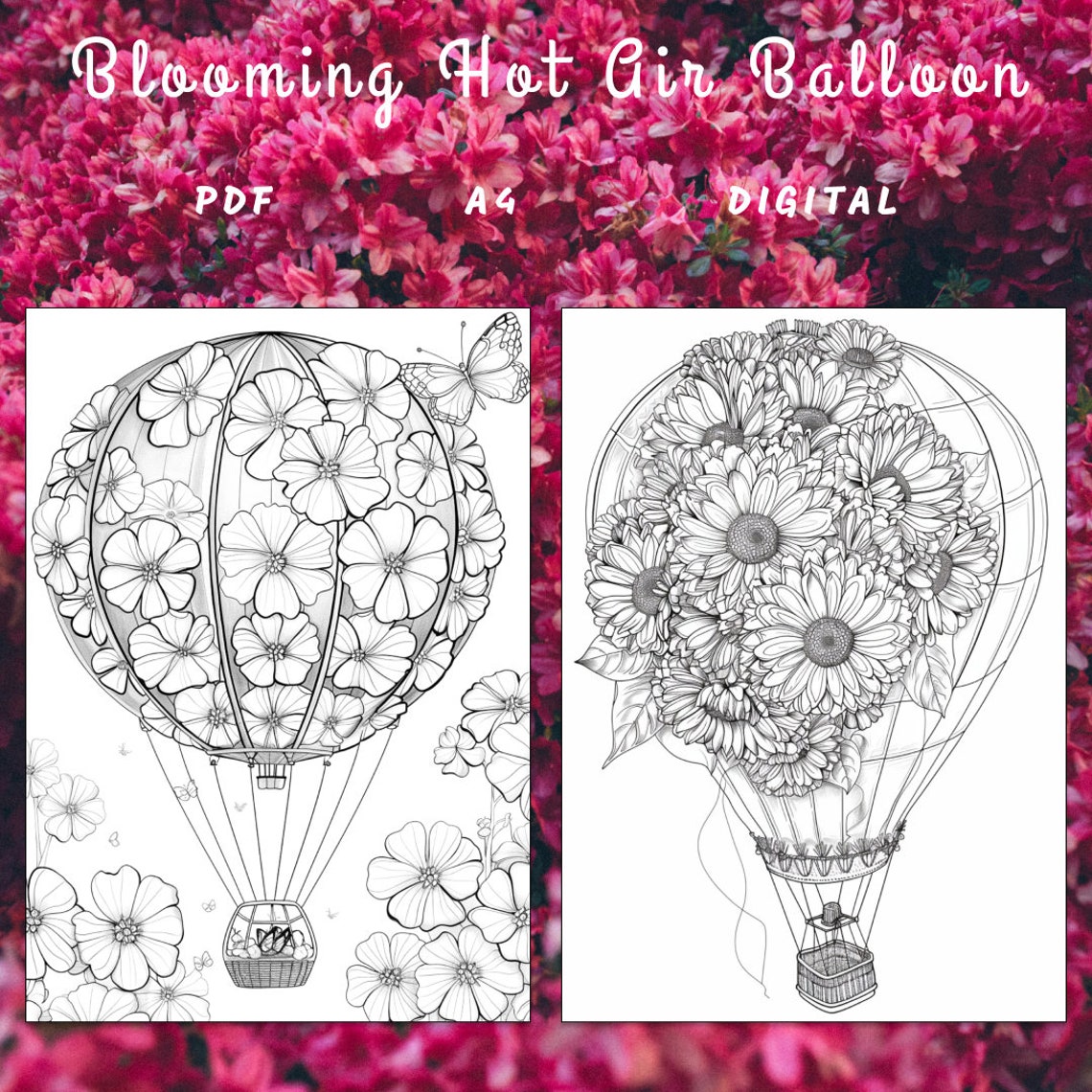 33 Blooming Hot Air Balloon Coloring Page, Flower Coloring,hot Air ...