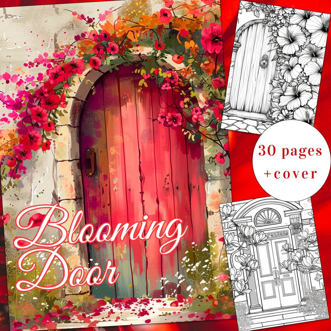 30 Blooming Door Coloring Page, Flower Coloring Book, Fantasy Coloring ...