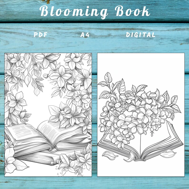 28 Blooming Book Coloring Page, Floral Book Coloring Book, Flowers ...